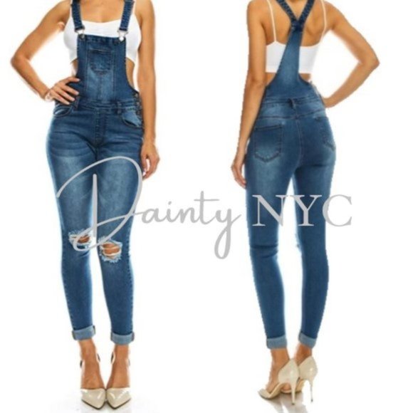 Jeans | Stretch Denim Overalls Skinny Leg Slit Knee | Poshmark
